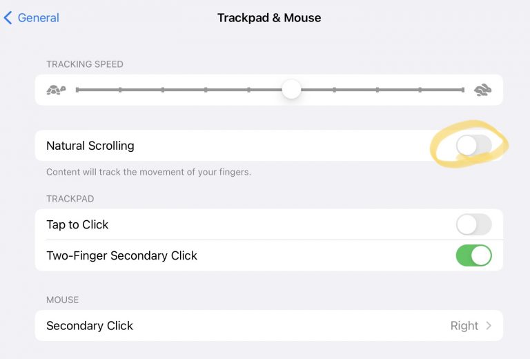 How to change Mouse wheel scroll direction on iPadOS 15